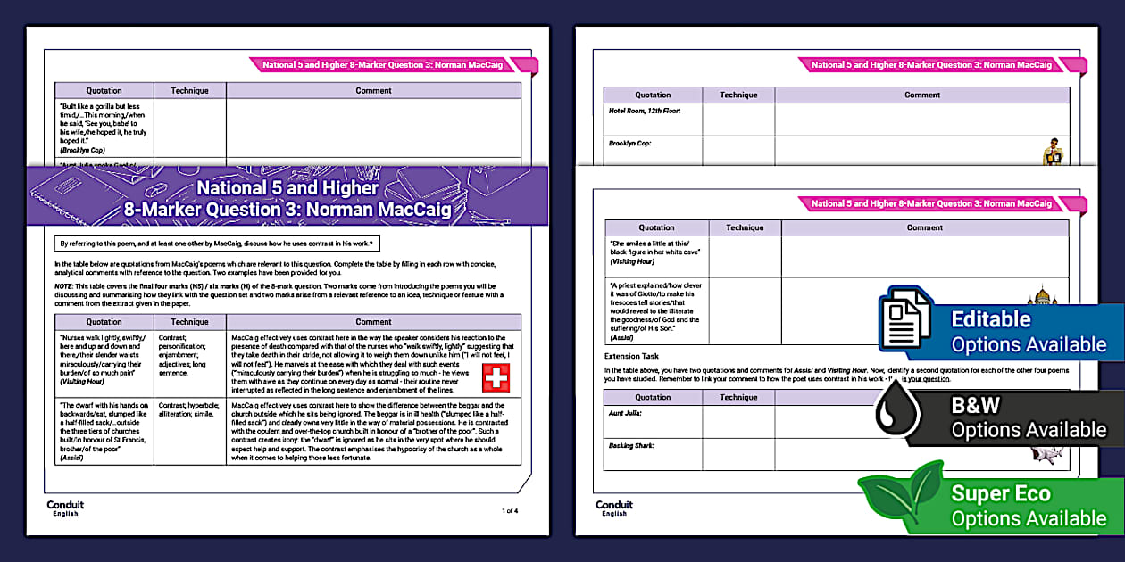 National 5 and Higher 8-Marker Question 3: Norman MacCaig