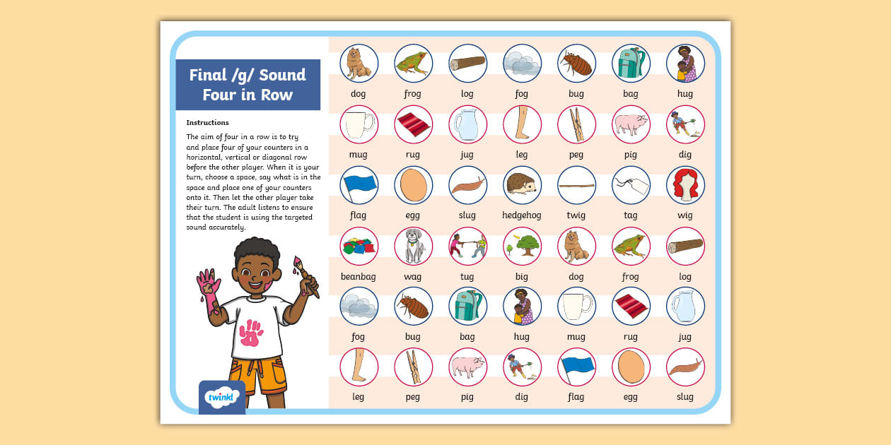 Final /g/ Sound Four in a Row (teacher made) - Twinkl