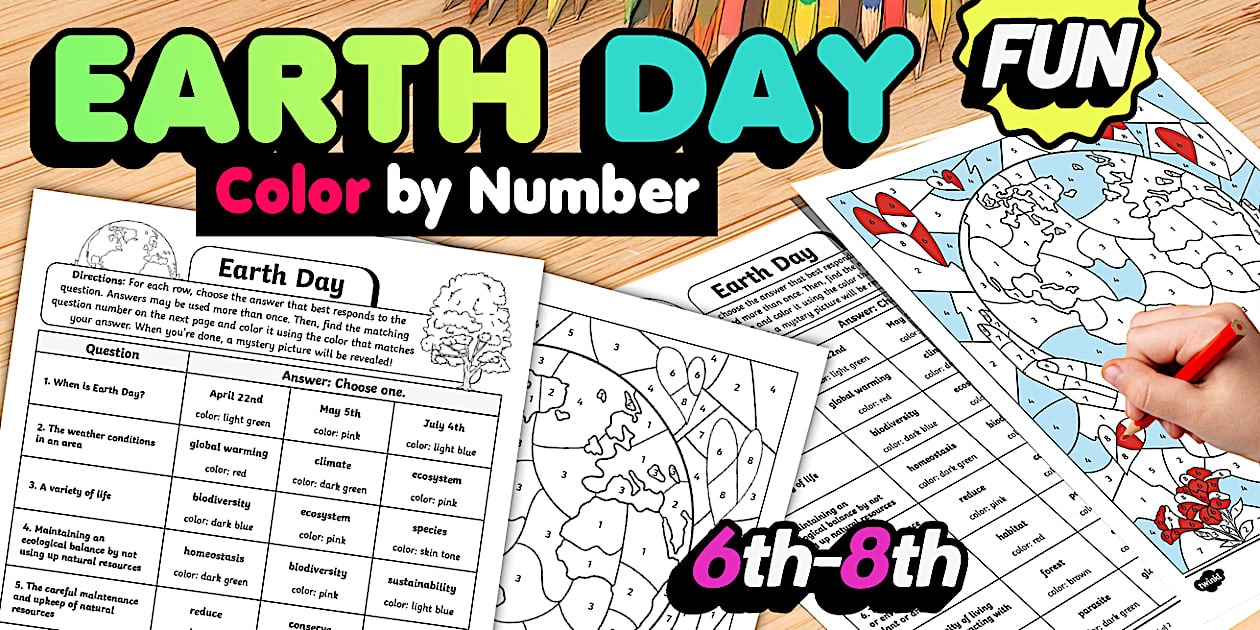 Earth Day Color by Number for 6th-8th Grade - Twinkl