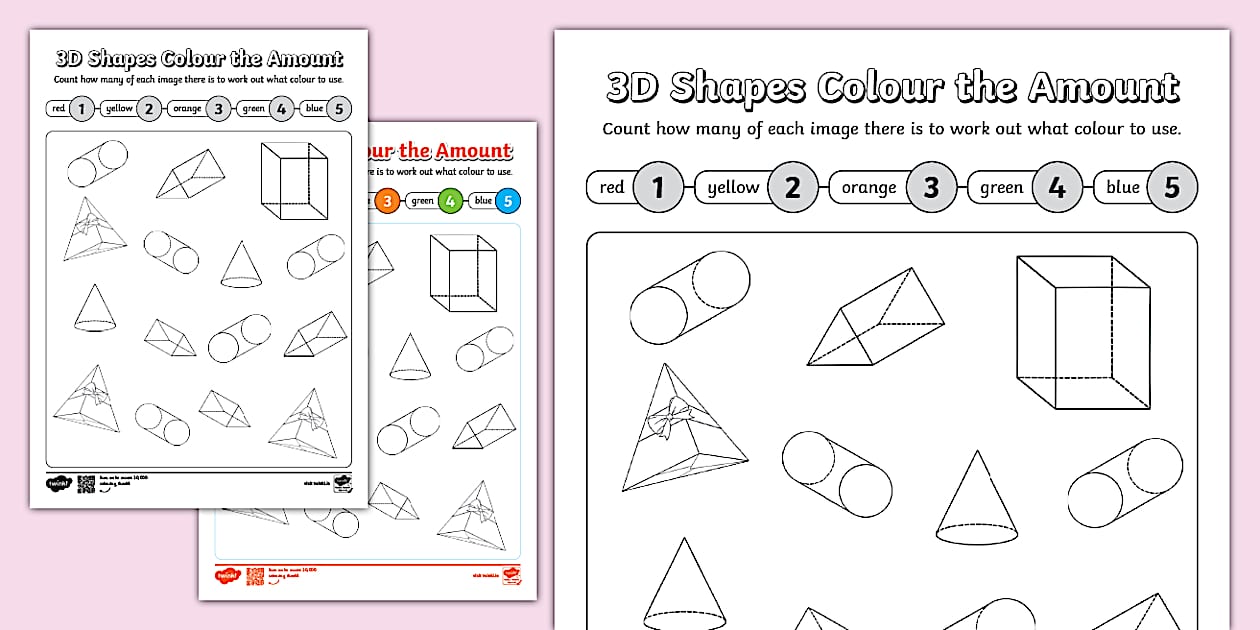 3D Shapes Colour the Amount Worksheet (teacher made)