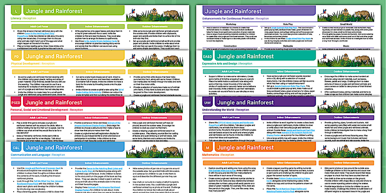 EYFS Jungle and Rainforest Activity Planning - Reception