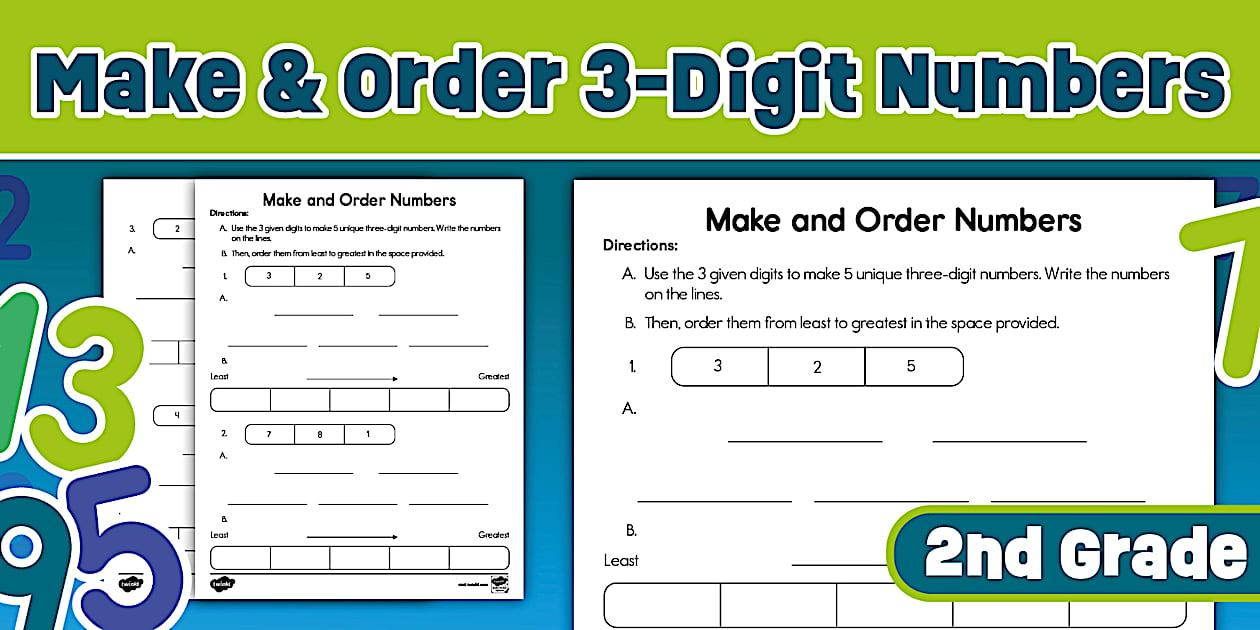2nd Grade Math Place Value Make and Order Numbers Worksheet