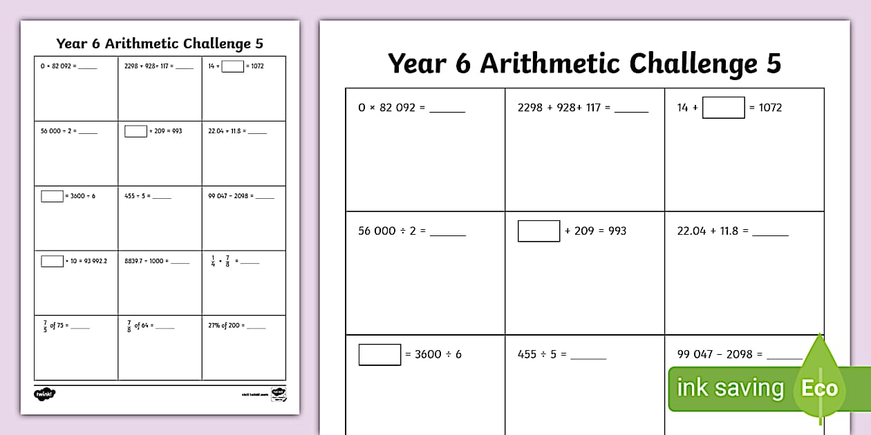 👉 Year 6 Arithmetic Challenge 5 (teacher made) - Twinkl