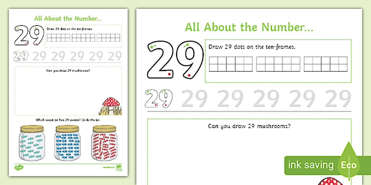 All About the Number 29 Worksheet (teacher made) - Twinkl