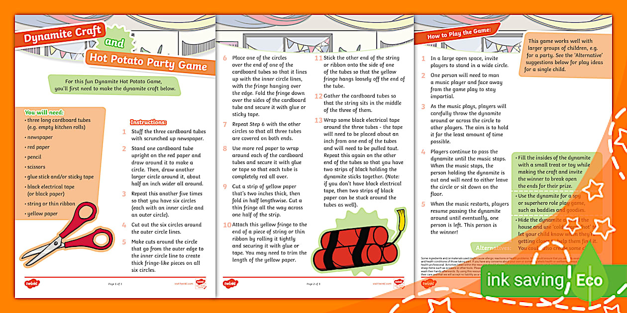 Dynamite Craft and Hot Potato Party Game (teacher made)