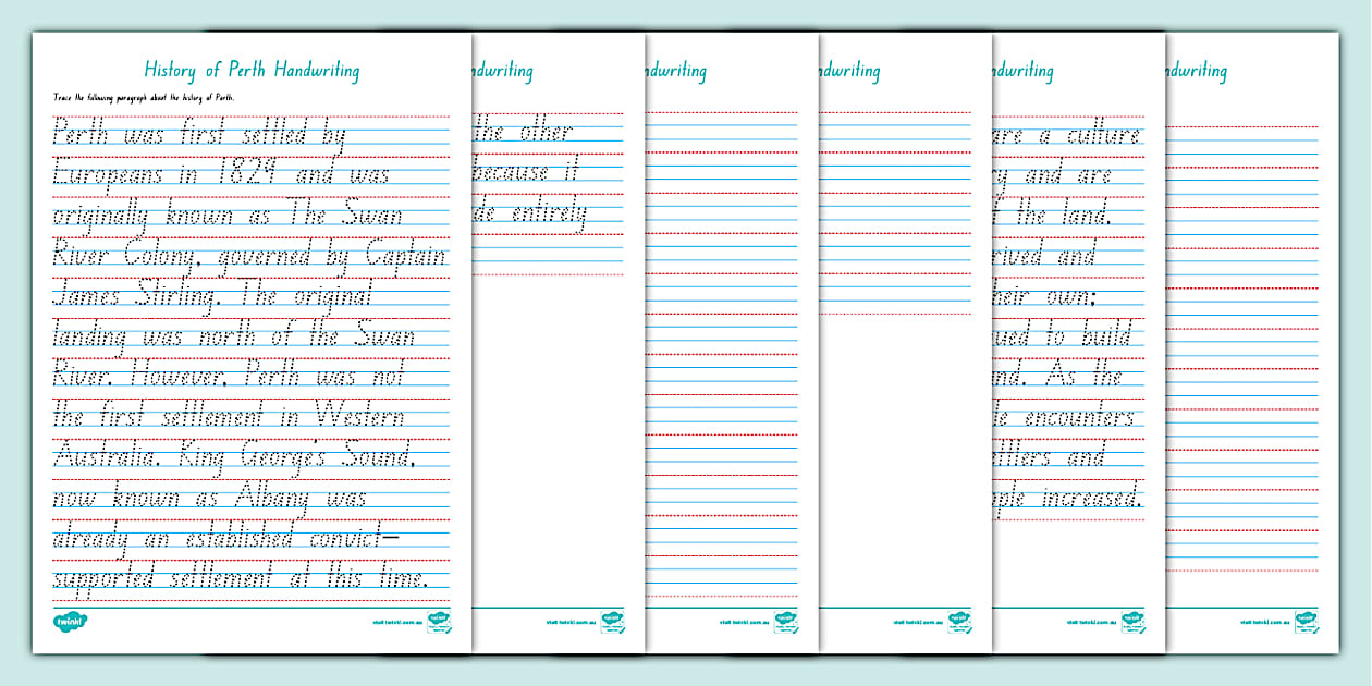 History of Perth Handwriting Worksheets (teacher made)