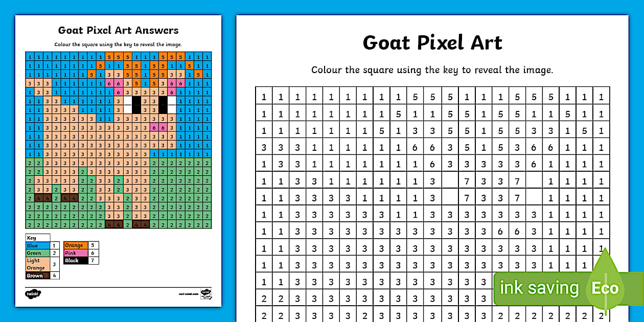 Goat Pixel Art Template | Twinkl | Colouring | KS1 - Twinkl