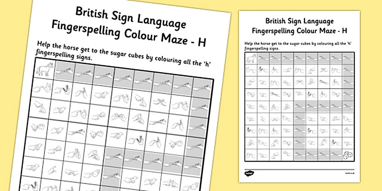 British Sign Language Fingerspelling Colour Maze H - Twinkl