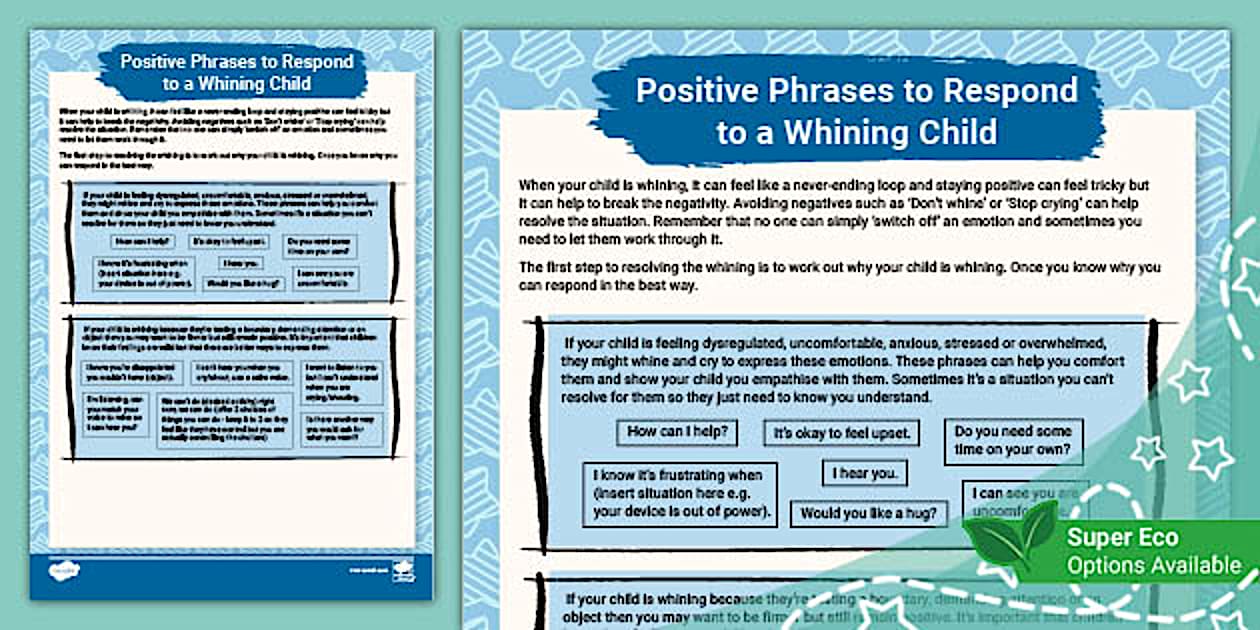 Positive Phrases to Respond to a Whining Child - Twinkl