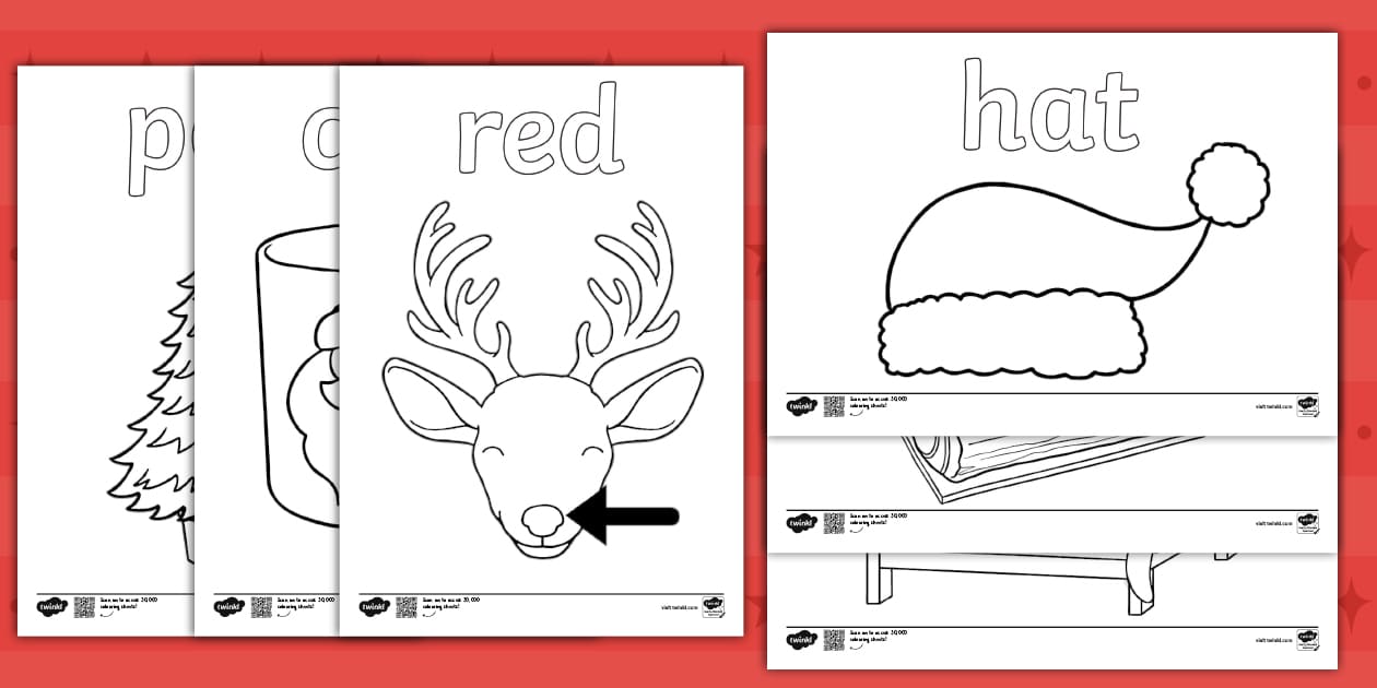 Christmas CVC Words Colouring Pages