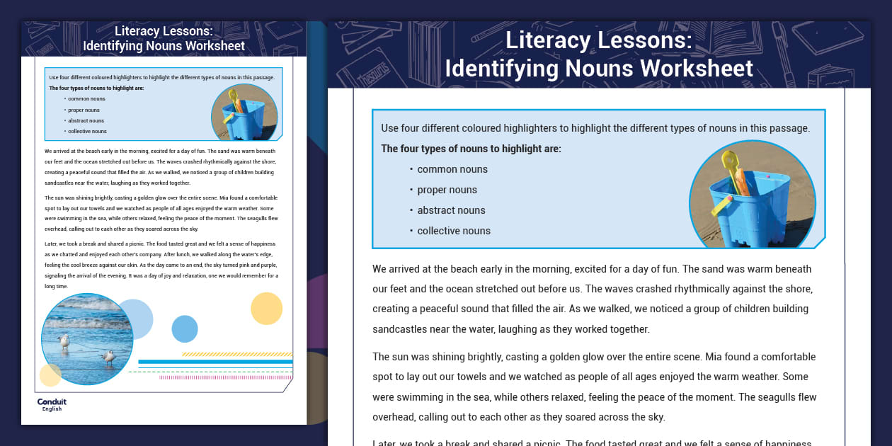 Literacy Lessons: Identifying Nouns Worksheet - Twinkl