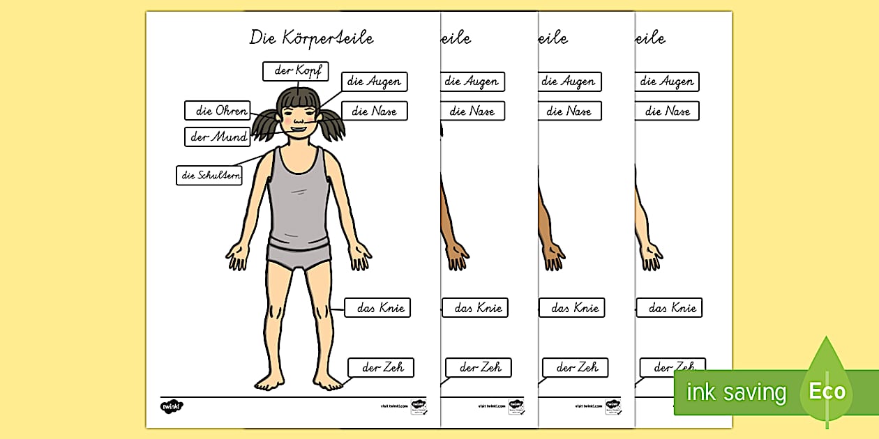 Die Körperteile Head and Shoulders A4 German (teacher made)