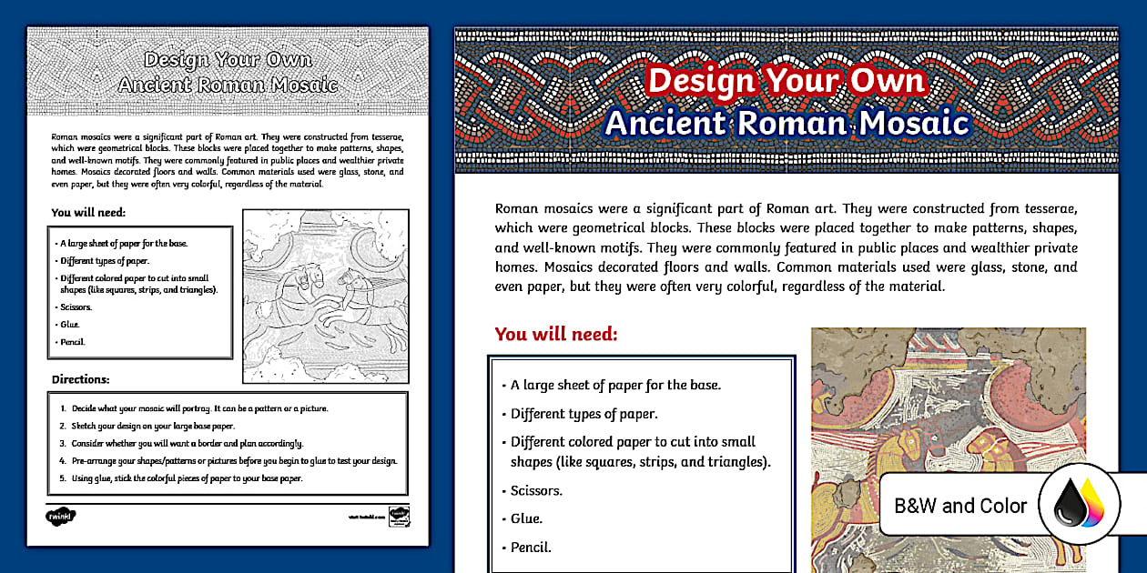Design Your Own Ancient Roman Mosaic Worksheet 3rd-5th Grade