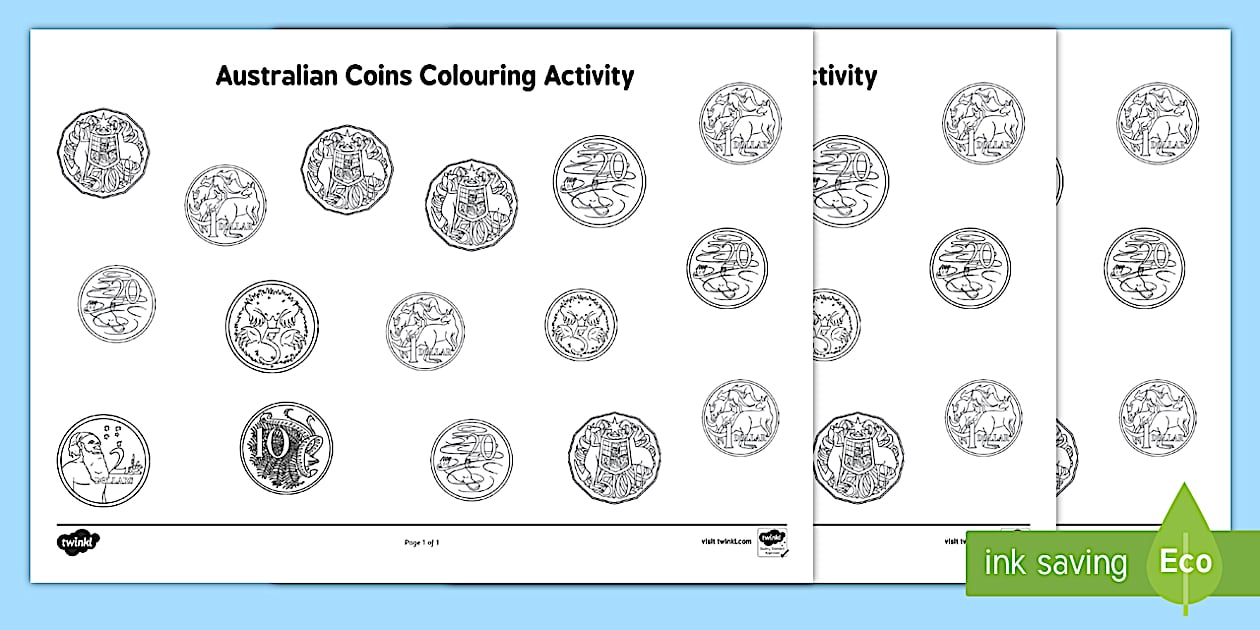 Australian Coins Colouring Activity - Twinkl