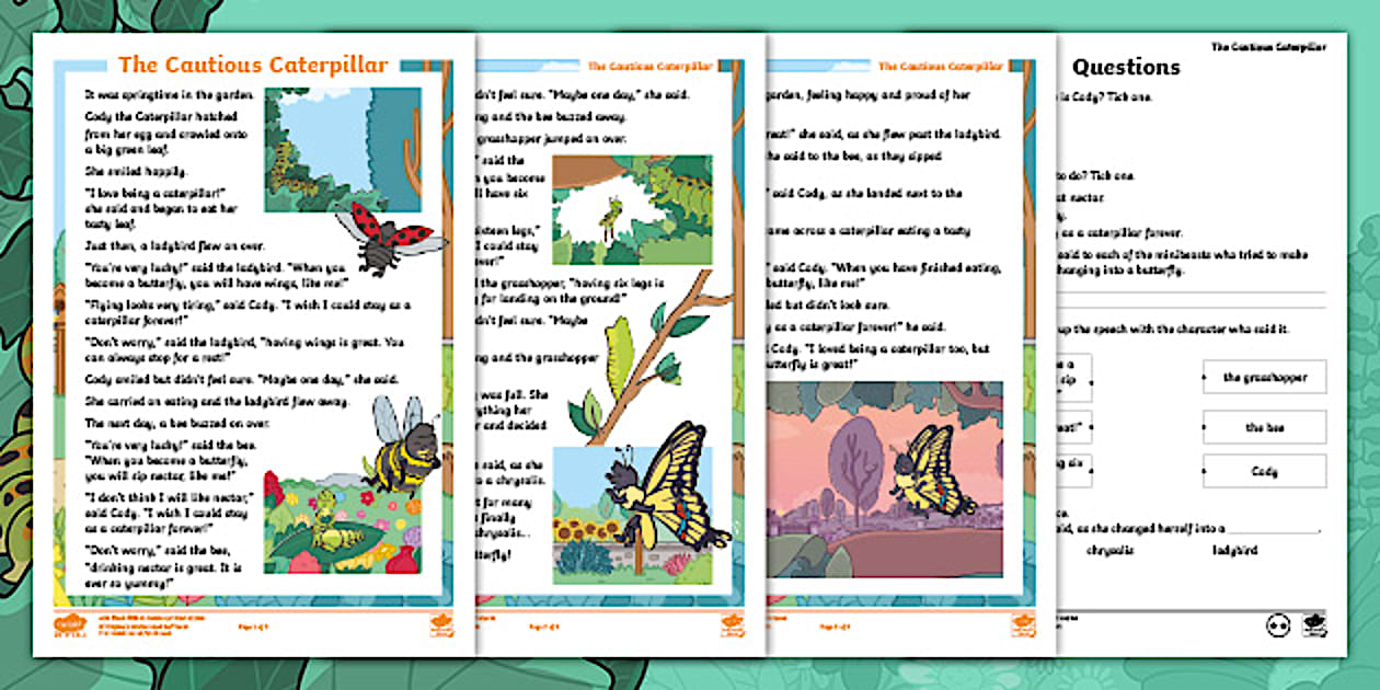 The Cautious Caterpillar KS1 Reading Comprehension - Twinkl
