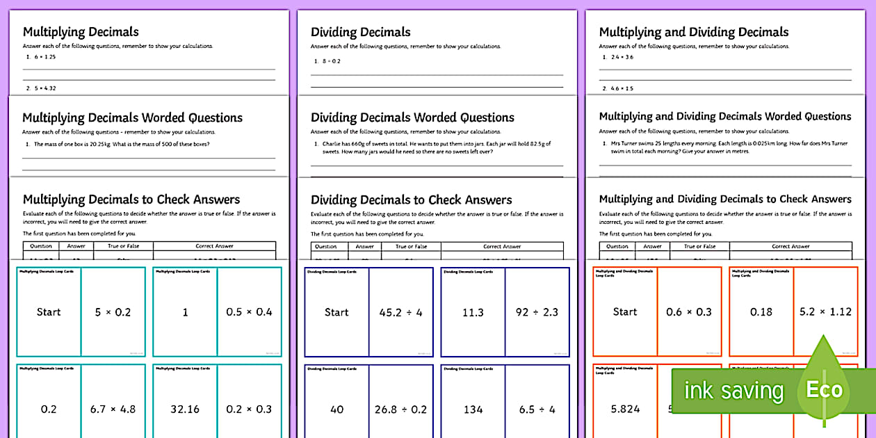 Multiplying and Dividing Decimals Resource Pack | Beyond