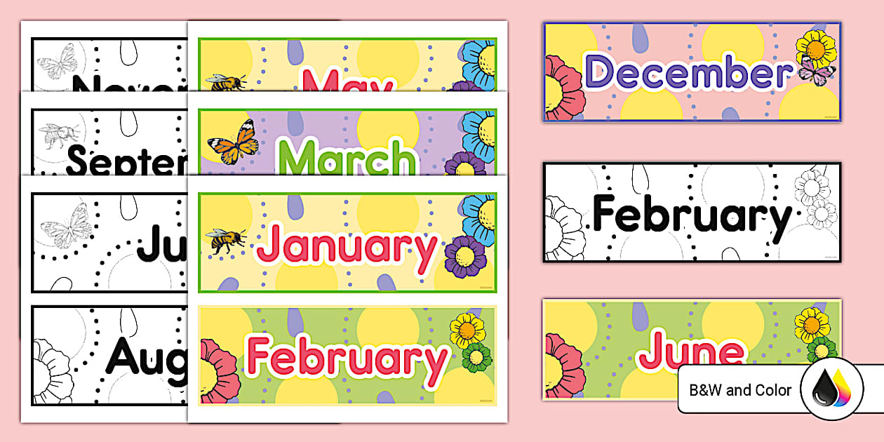 Floral Themed Month Cards Bulletin Board | Twinkl USA