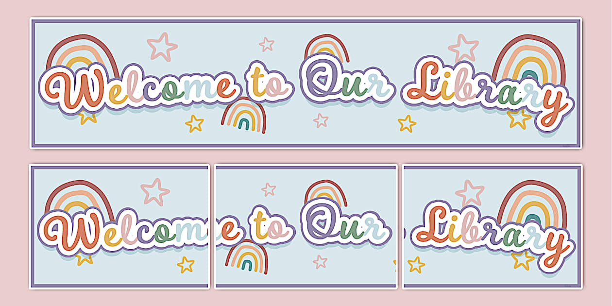 Muted Rainbow-Themed Welcome to Our Library Display Banner