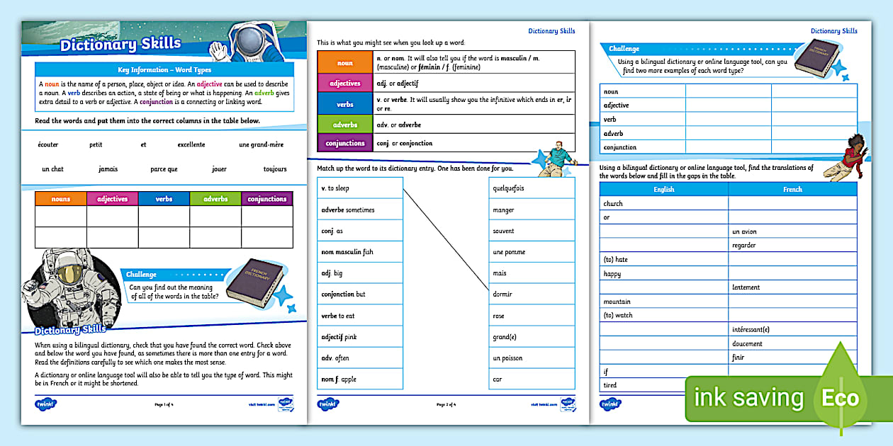 👉 French: Dictionary Skills Worksheet (teacher made)