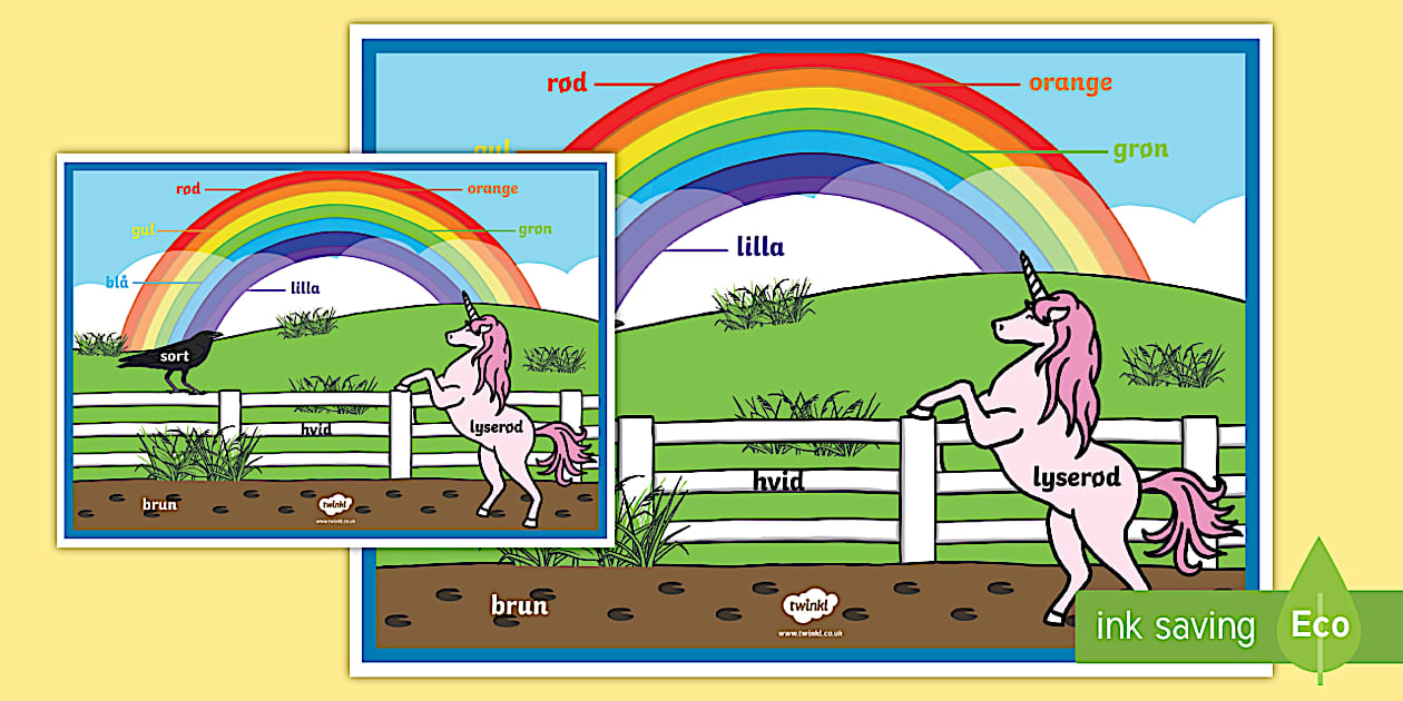 Rainbow Colours - Danish A2 Display Poster (teacher made)