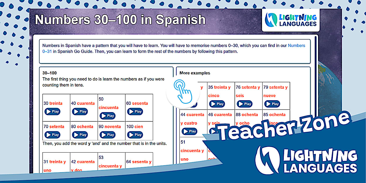 👉 Lightning Languages|Spanish|Grammar Go Guide Numbers 30–100