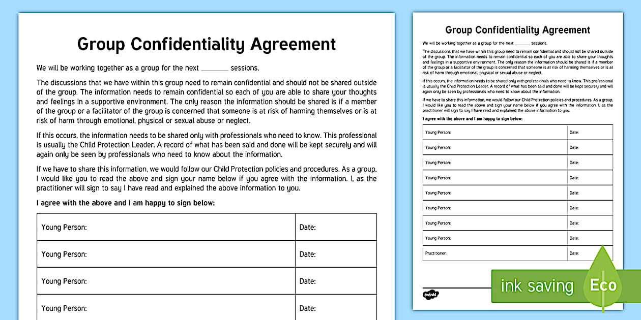 Group Confidentiality Agreement Worksheet / Worksheet