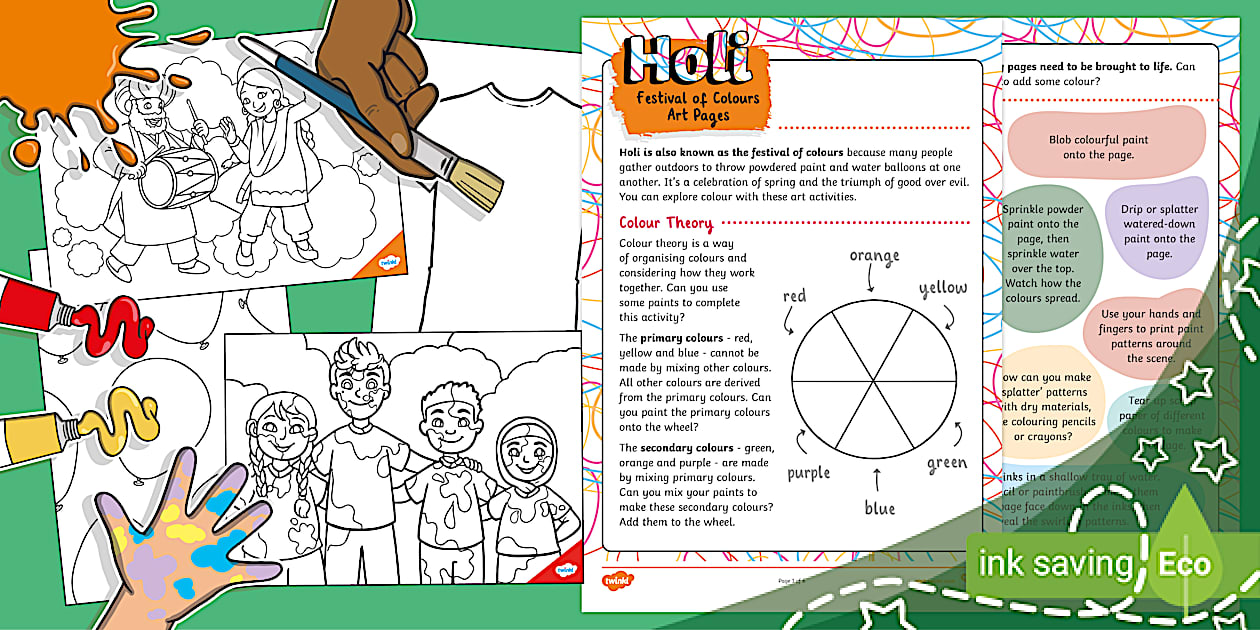 Holi Festival of Colours Art Pages (Ages 5 - 7) - Twinkl