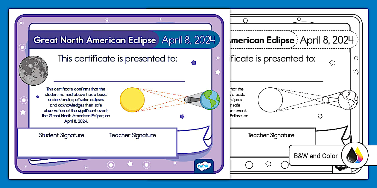 Great North American Eclipse Certificate
