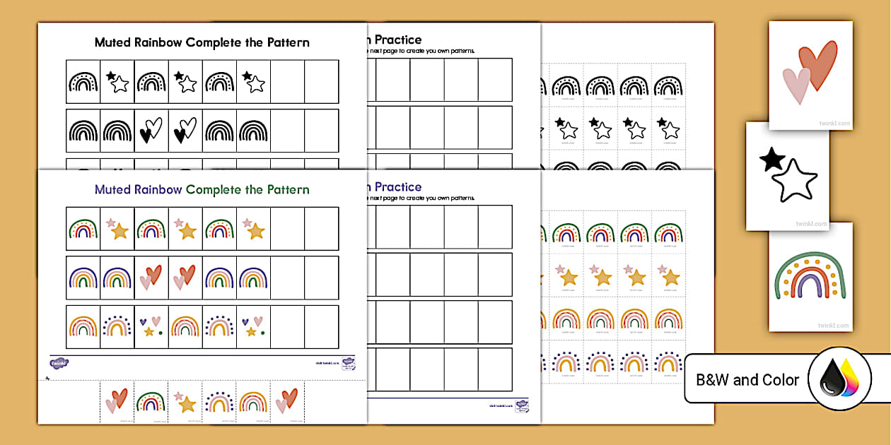 Muted Rainbow Complete the Pattern Activity (Teacher-Made)