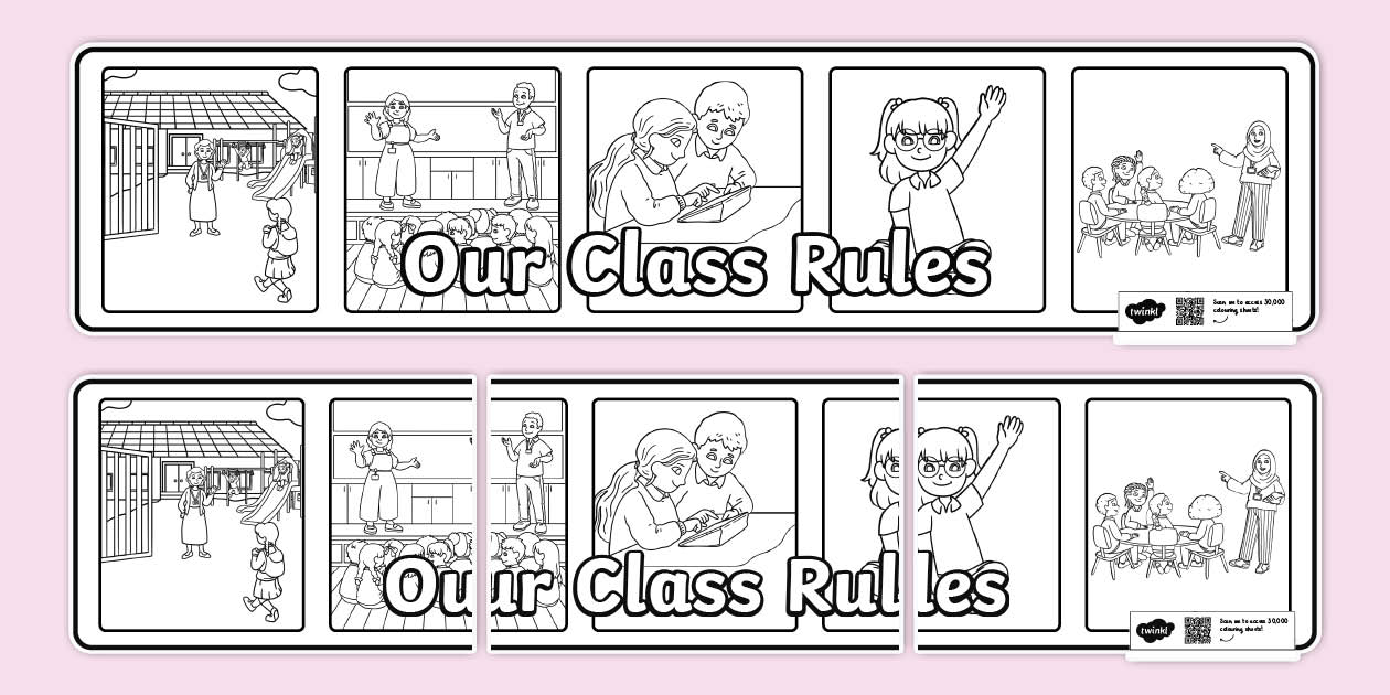 Our Class Rules Colouring Display Banner (teacher made)