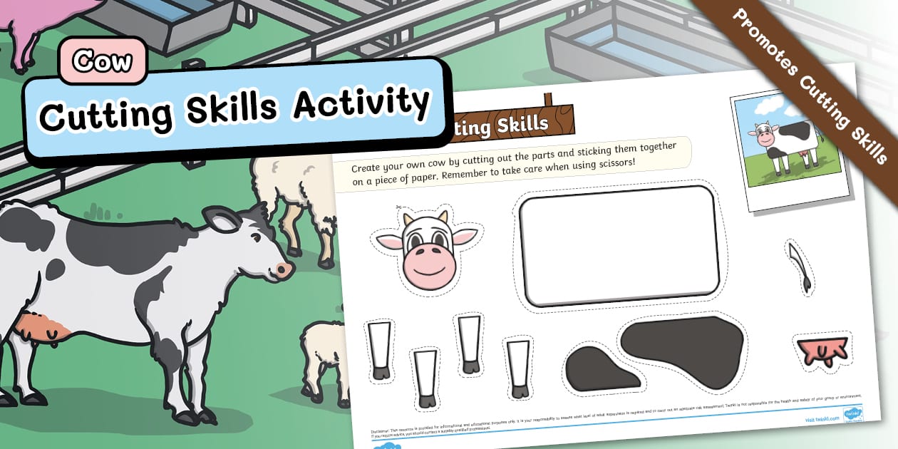 Cow Cutting Skills Activity - KS1 - Twinkl