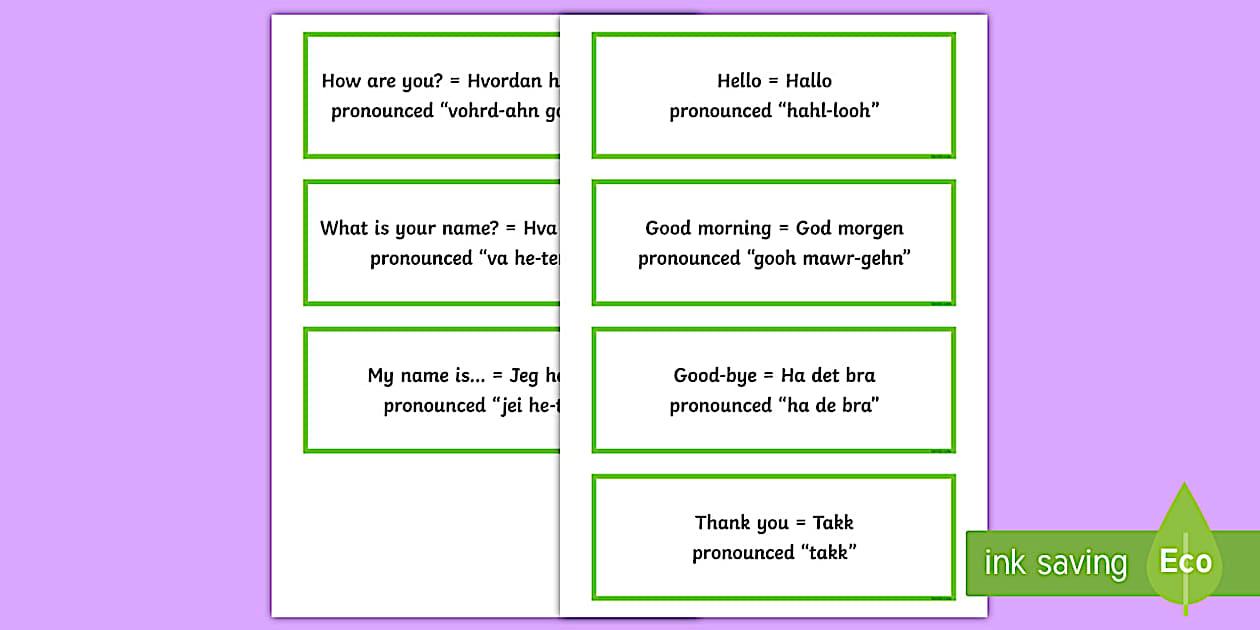 Norwegian Greetings Word Cards | Norwegian Flash Cards