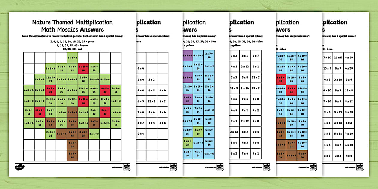 Nature Theme Multiplication and Division Math Mosaics