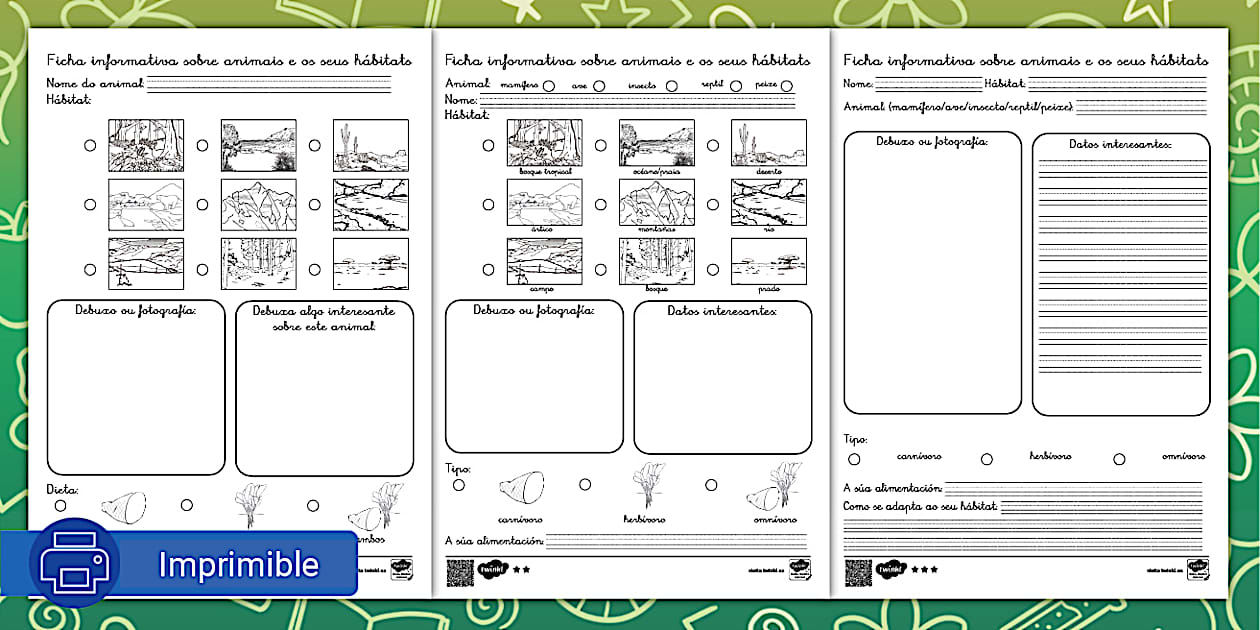 Fichas informativas diferenciadas: Os animais e os seus hábitats - Galego