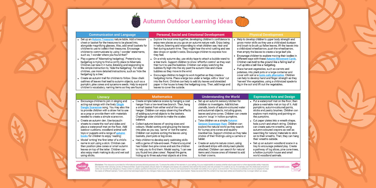 EYFS Ages 2-3 Planning Web: Autumn Outdoor Learning Ideas EYFS Ages 2-3 Planning Web: Autumn Outdoor Learning Ideas