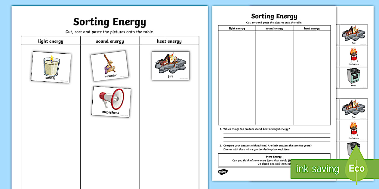 Types of Energy KS2 Sorting Worksheet - Twinkl