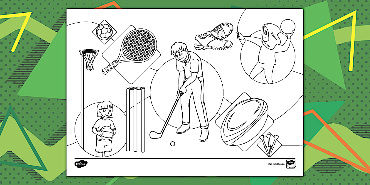 Sports Objects Colouring Sheet (teacher made) - Twinkl
