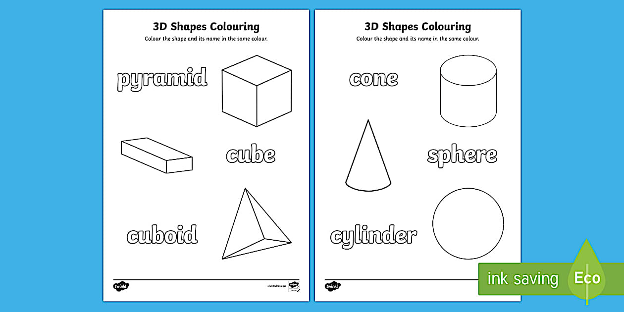 3D Shape First Level Colouring Worksheet - Twinkl