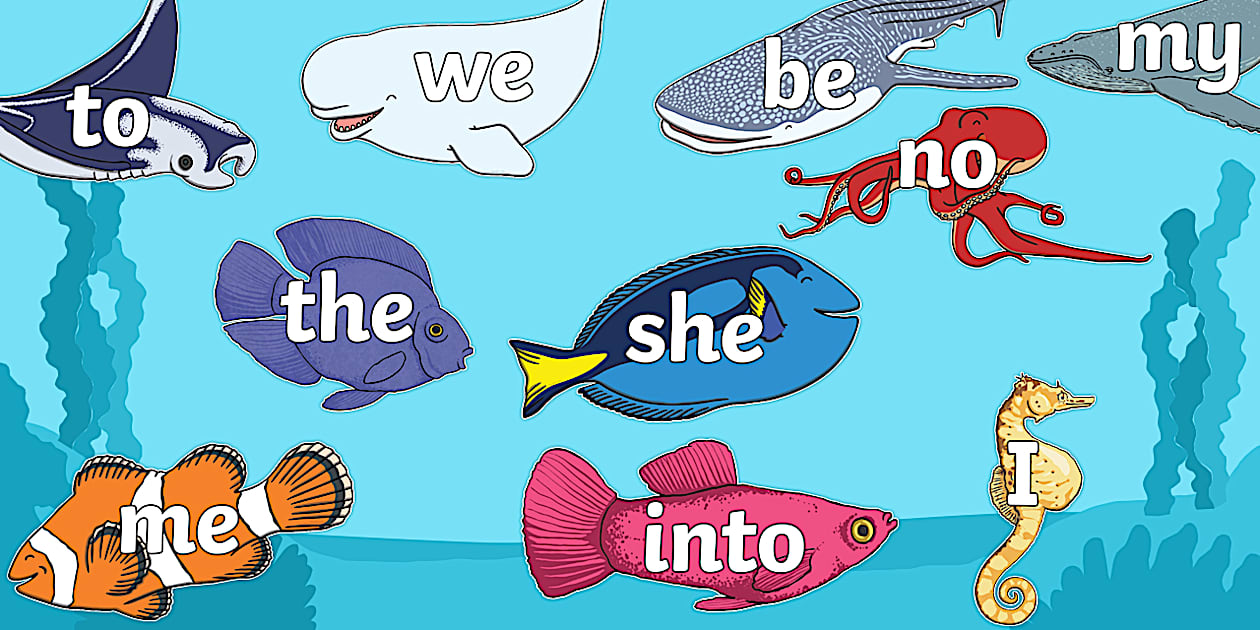 Cursive Phase 2 and 3 Tricky Words on Sea Creatures - Twinkl