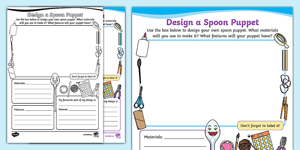 Design a Spoon Puppet Worksheet (teacher made) - Twinkl