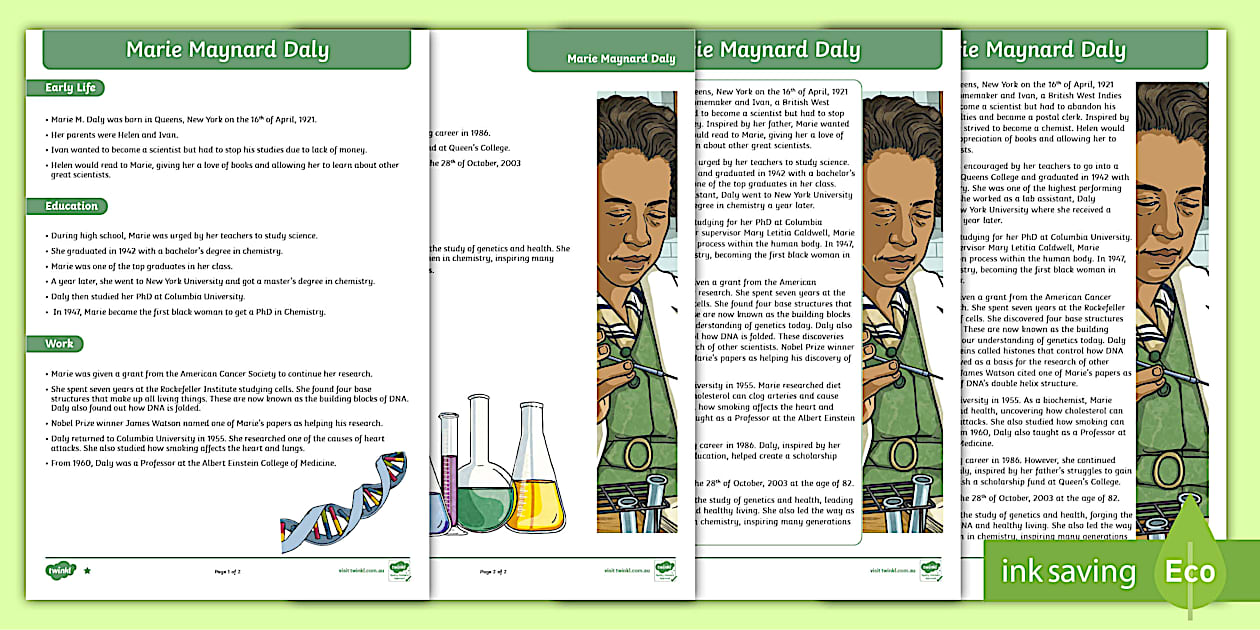 Marie Maynard Daly Differentiated Fact Files (teacher made)