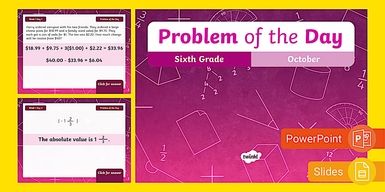 Sixth Grade Math Problem of the Day October PowerPoint & Google Slides