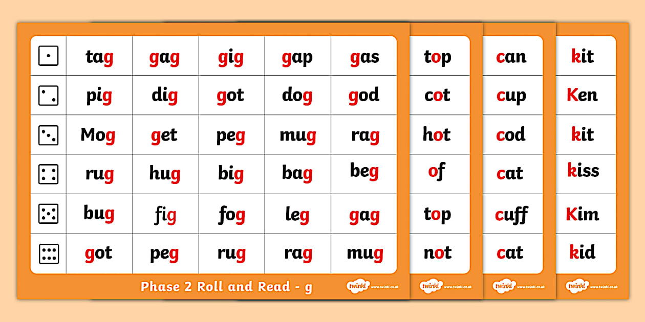 Phase 2 Letter Progression Set g o c k Phoneme Roll and Read Mat