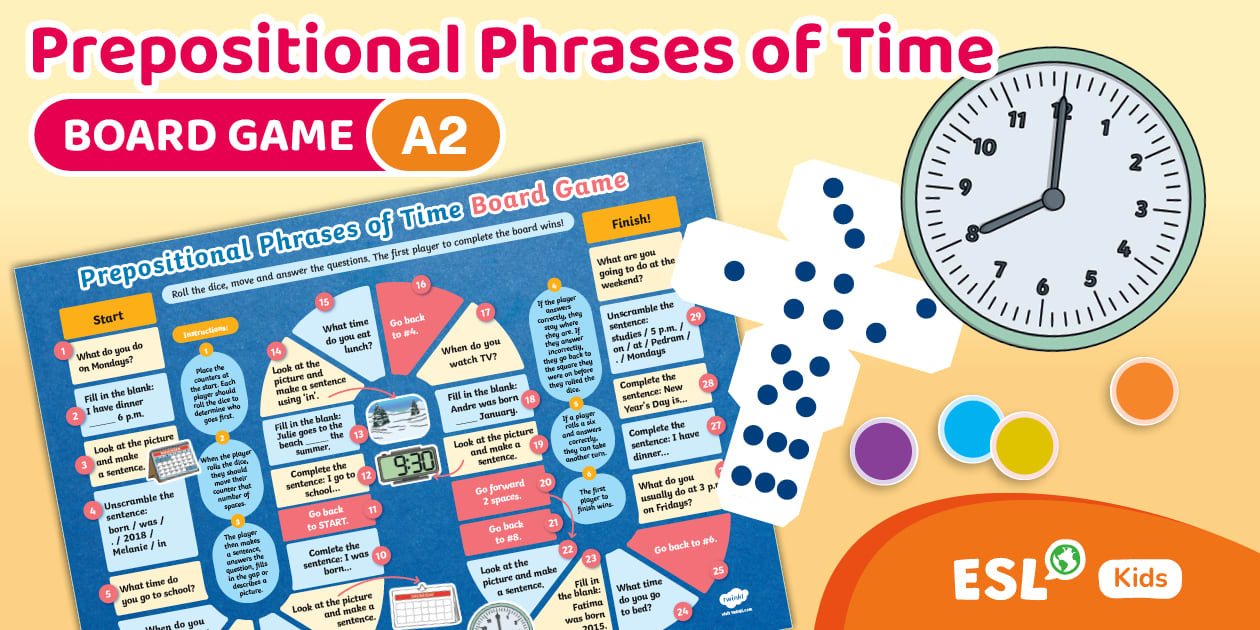 ESL Time Prepositional Phrases Board Game