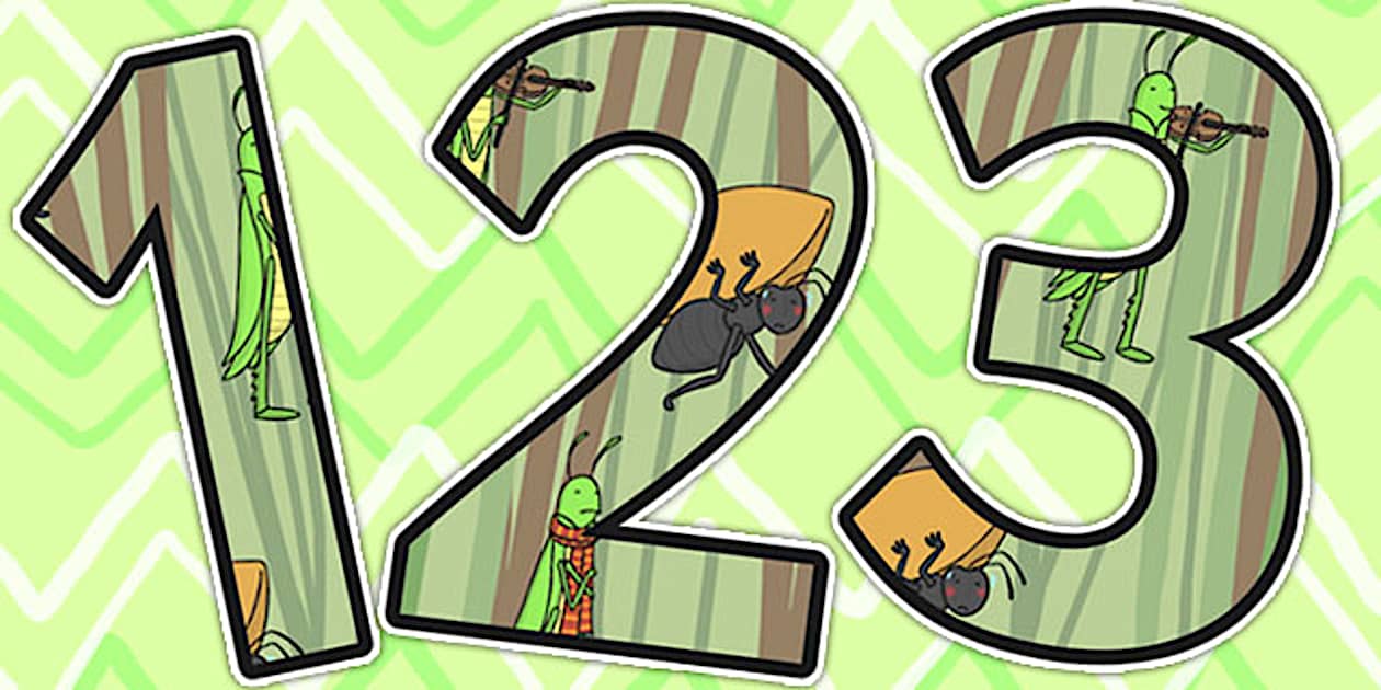 The Ant and the Grasshopper Themed A4 Display Numbers - Numbers