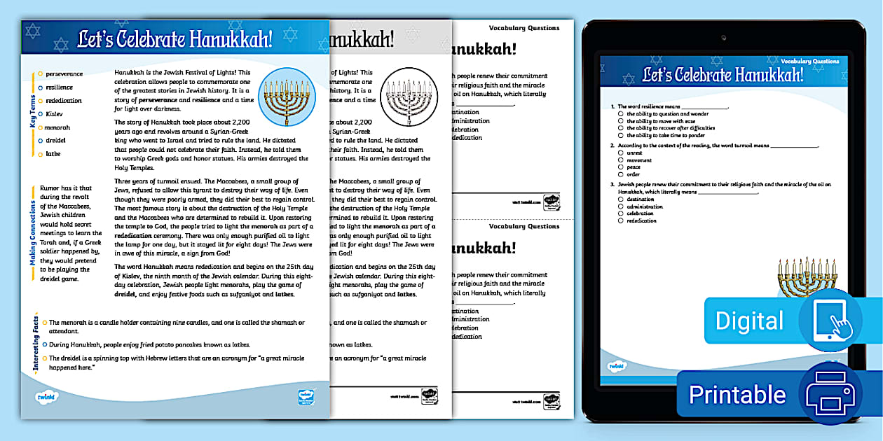 Lets Celebrate Hanukkah | Fact File and Questions | Twinkl
