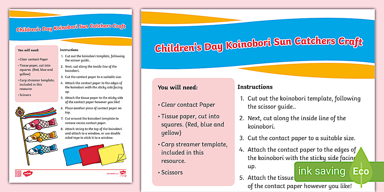 Koinobori Carp Streamer Suncatcher Craft- English - Twinkl