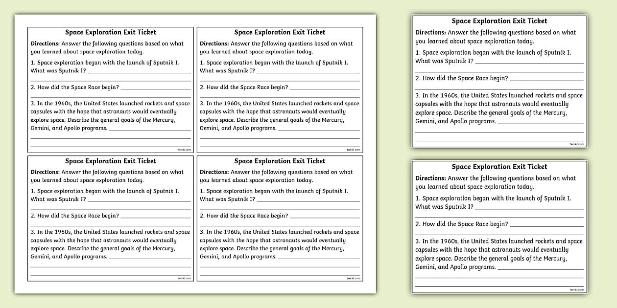 Sixth Grade Space Exploration Science Exit Ticket Twinkl