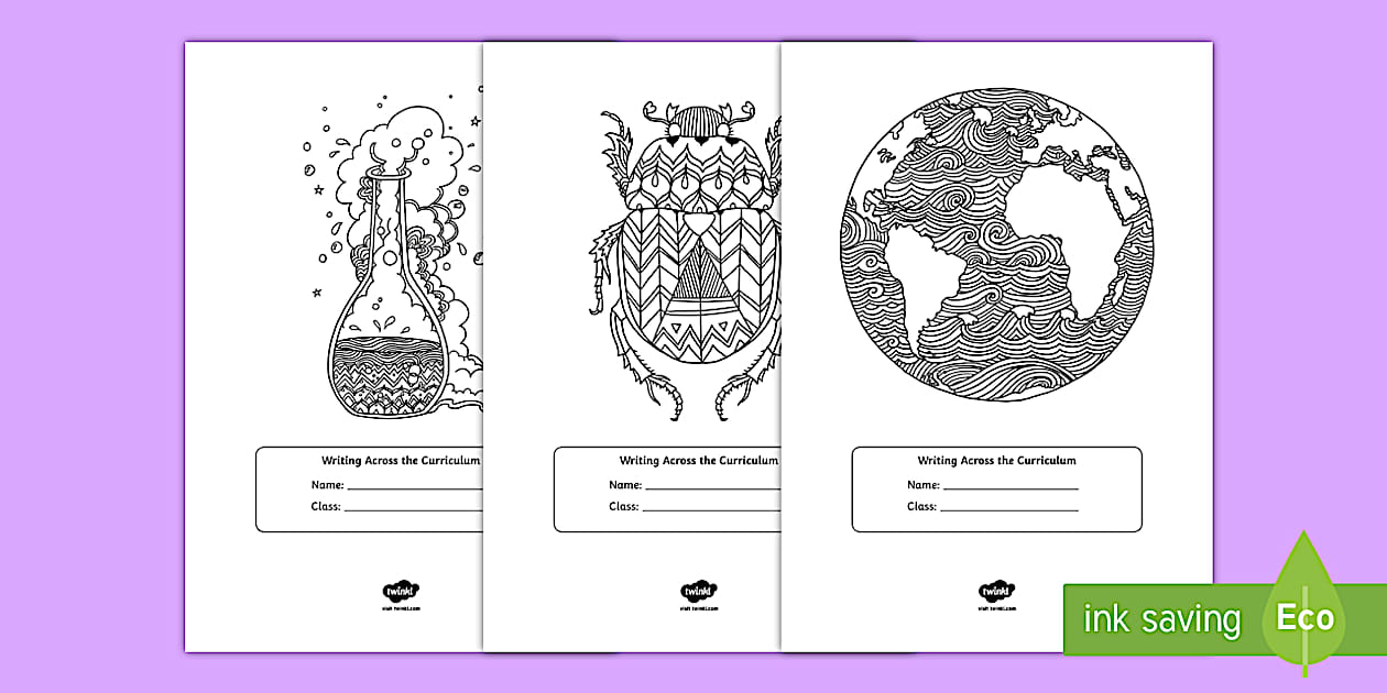 Editable Writing Across the Curriculum Jotter Cover Mindfulness Colouring
