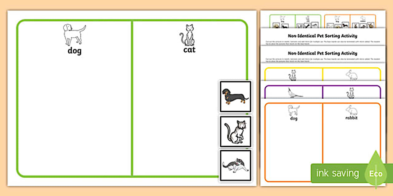 Workstation Pack: Non Identical Pet Sorting Activity Pack